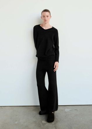 Mango Pull de pyjama en maille &agrave; col V noir - Femme - XS - MANGO