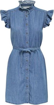 Only Onlshania S/L Frill DNM Dress AKM Robe Moulante S/L, Denim Bleu médium, L Femmes