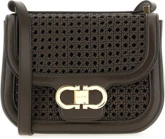 Ferragamo Femme, Sacs, Brun, Taille: ONE Size Sac bandouli&egrave;re Double Gancini Nord-Sud