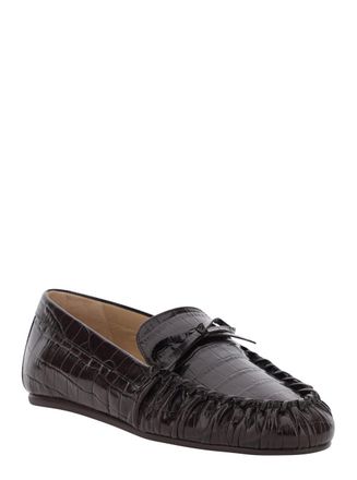 Stuart Weitzman Womens Loafers Britt Bow Brown Leather