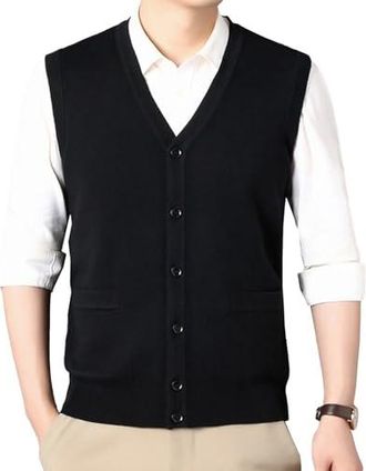 Generic Gilet sans manches noir pour homme, col en V, tricot l&eacute;ger, collection 2025