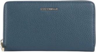 Coccinelle Femme, Accessoires, Bleu, Taille: ONE Size Portefeuille Zipp&eacute; Souple M&eacute;tallis&eacute;