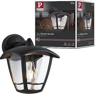 Paulmann 94392 Außenleuchte Außenwandleuchte Classic Curved IP44 dimmbar Außenbeleuchtung Klar, Schwarz Außenlampe Kunststoff Gartenlampe E27