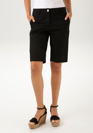Aniston Bermudas ANISTON CASUAL, Damen, Gr. 44, N-Gr, schwarz, Web, Obermaterial: 97% Baumwolle, 3% Elasthan, unifarben, Basic, figurbetont kniefrei, Hosen Be