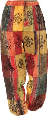 Guru Shop Patchwork Stonewash Yogahose, Unisex Goa Baumwoll Hose - Orange, Herren, Baumwolle, Size:M