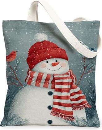 Generic Sacs fourre-tout en toile motif bonhomme de neige dhiver, sacs d&eacute;picerie r&eacute;utilisables, vintage l&eacute;gers et lavables, bandouli&egrave;re C, bleu ciel, 13x15 In