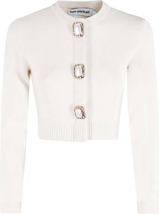 Self Portrait Femme, Pulls, Blanc, Taille: 36 FR Cropped Wool Cardigan