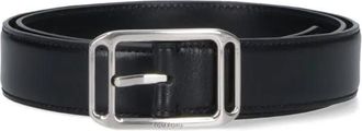 Tom Ford Gürtel - Polished Silver Buckled Black Leather Belt - Gr. 105 - in Schwarz - für Damen