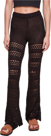 Urban Classics Damen Leggings Ladies Flared Crochet Knit Leggings Black 4XL