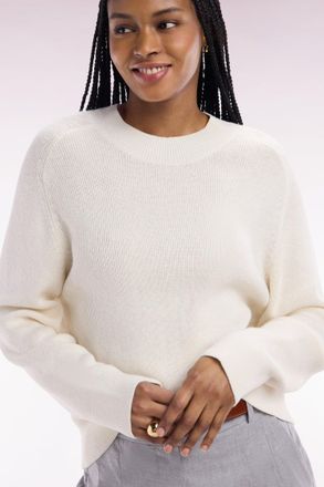 Eden Park Pull Col Rond Côtelé Écru Coupe Décontractée