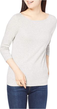 Amazon Essentials Womens 3/4 Sleeve Solid Boatneck T-Shirt Shirt, -Light Grey Heather, XL