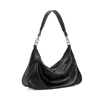 Generic Sacs &agrave; bandouli&egrave;re en cuir v&eacute;ritable - Sac fourre-tout pour femme - Sac &agrave; main souple en forme de croissant - Travail quotidien, Noir, 11.81 x 6.69 x 