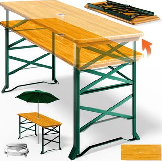 Deuba Bierzelttisch H&ouml;henverstellbar Klappbar Hoch Outdoor Breit Holz XXL Buffettisch 170cm Bierzeltgarnitur Stehtisch Bartisch Partytisch Klapptisch