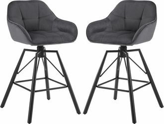 Woltu Woltu - Lot de 2 Tabourets de Bar en Velours et Cadre en M&eacute;tal, Chaise Haute Bar Si&egrave;ge Rembourr&eacute; Pivotant &agrave; 360&deg;, avec Dossier et Repose-Pieds