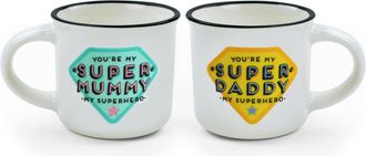 Legami Legami - Espresso For Two, 2 Kaffeetassen aus New Bone China Porzellan, Kapazität 50 ml, Tema Mum and Dad, Waschbar im Geschirrspüler, Verwendbar in d