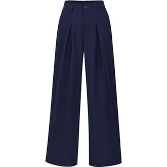 Generic Pantalon de travail taille haute pour femme, tenue décontractée 2025, pantalon habillé à jambes larges, taille élastique, ample et plissé, palazzo, no