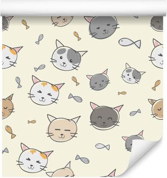 OEM Carta Da Parati Con Gattini E Pesci Per Soggiorno E Camera Da Letto, 50x1000 Cm