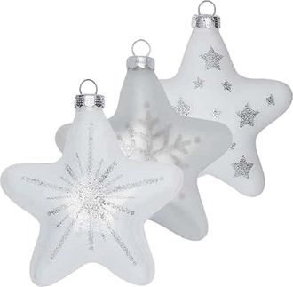 Magic Bodyfashion Magic Christbaumschmuck Sterne Glas | Set 3 Sterne 8cm | Weihnachtskugeln Christbaumkugeln Stern-Form (Just White // wei&szlig;)