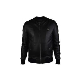 Philipp Plein Bomber Cuir Lisse Argent Boutons Logo PP5 - - Jackets - Herren - Schwarzk - S