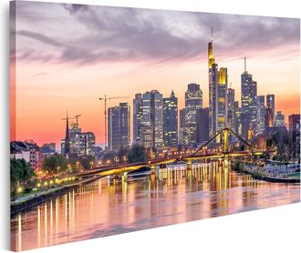 Islandburner Prime Bild auf Leinwand Frankfurt Skyline bei Sonnenuntergang am Mainufer im Abendlicht Bilder Wandbilder Poster