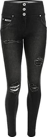 Freddy WR.UP Jeans WR.UP d&eacute;chir&eacute;, &agrave; Taille Moyenne en Denim Navette &eacute;cologique, Jeans Noir-Coutures Le Ton, Extra Small