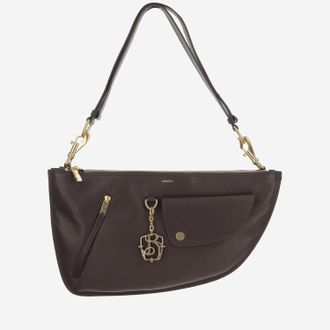 Burberry Womens Double Shield Bag Brown Calfskin Shoulder