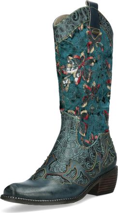 Laura Vita Damen Stiefel Western Cowboy Boot mit Blumenmuster Ercwinao 19, Gr&ouml;&szlig;e:39 EU, Farbe:Blau