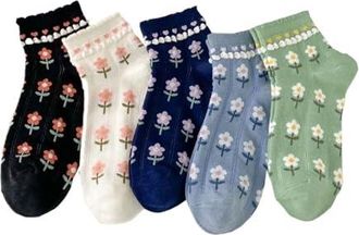Generico Lot de 5 paires de chaussettes &agrave; imprim&eacute; floral Kawaii pour femme, 5 paires, Taille Unique