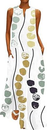 Generic Robe Longue Boheme Chic Femme sans Manches D&eacute;t&eacute; A-Line Dress Fluide Ample Decontract&eacute;e Vacances Sundress Longue D&eacute;contract&eacute;e Midi Robe Maxi Robes Gran