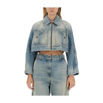 Palm Angels Femme, Vestes, Bleu, Taille: 38 FR Veste en jean courte ajust&eacute;e