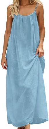 Generic Robe de vacances pour femme - Grande taille - L&eacute;g&egrave;re - Robe longue d&eacute;t&eacute; - Dos profond - D&eacute;contract&eacute;e - Boho - Plage - M&eacute;lange de coton doux - Robe dos