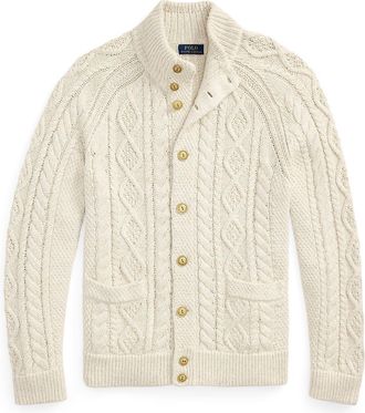 Ralph Lauren ARAN-KNIT MARLED COTTON CARDIGAN