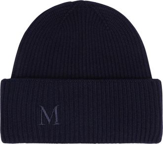 Max Mara Gerippte Kaschmir-Beanie mit Logo auf der Vorderseite - - Accessories - Damen - Blau - ONE SIZE
