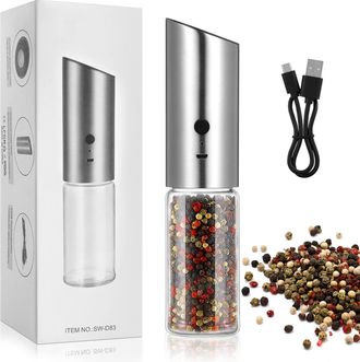 Hemoton Elektrosalz Pfefferschleifer Automatisch Einstellbare Salzm&uuml;hle Salz Und Pfefferm&uuml;hlen Schleifeln USB Edelstahl Mill K&uuml;chenutensilien