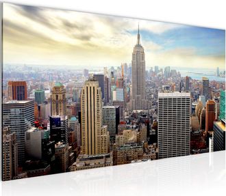 Runa Art Wandbild New York City 1 Teilig 100 x 40 cm Modern Bild auf Vlies Leinwand Stadt Skyline Wohnzimmer B&uuml;ro Blau 603412b