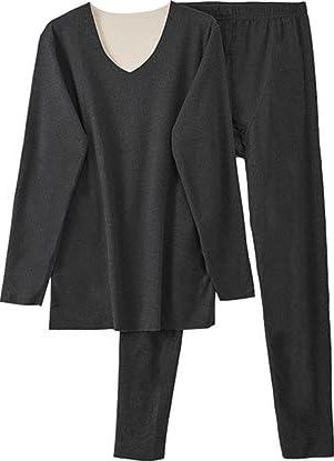 Generic Haut et bas thermiques à manches longues pour homme - Col en V - Coupe ample - Confortable - Extensible - Couche de base en polaire chaude - Léger - A