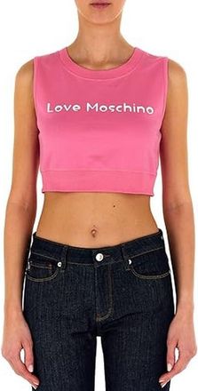 Love Moschino Cropped top in Stretch Cotton Jersey, Customized with Print on Front