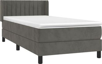 vidaXL Boxspringbett mit Matratze Dunkelgrau 90x190 cm Samt Vidaxl