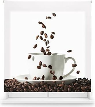 Blindecor Digitale Küche | lichtdurchlässiges Rollo mit Digitaldruck | Modell Coffee | 150 x 180 cm (Breite x Höhe) Stoffgröße 147 x 175 cm | Fensterrollos