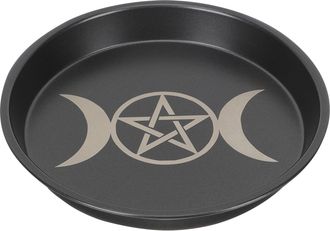 Cabilock Runder Wicca Pentagramm Kerzenhalter Mit Dreifachem Mondmotiv - Dekoratives Metalltablett Für Rituale Schmuckaufbewahrung Und Tischdekoration