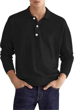 Generic WINWUQB Polo de rugby à manches longues pour homme - Style classique et doux - Coupe droite - Col de travail tendance, Noir, L