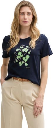 Tom Tailor Damen T-Shirt aus Bio-Baumwolle mit Print, 10876 - True Navy Blue, XXS