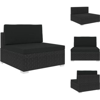 vidaXL Modular-Sofa-Mittelteil 1 Stk. + Auflagen Poly Rattan Schwarz - Gartensorgausstattung - Outdoor-Sitzgruppe - Lounge Set - Modular Sofa - Rattan Sofa