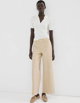 Mango Jean large taille haute &agrave; coutures vanille - Femme - 32 - MANGO