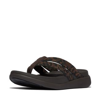 FitFlop Damen F-Mode Go Leopard Webbing Strappy Flip-Flops Flipflop, Chocolate Mix, 40 EU