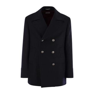 Brunello Cucinelli Zweireihiger Mantel aus Wollmischung - - Jackets - Herren - Blau - XL