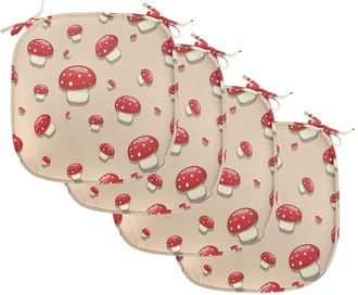 Abakuhaus Pilz Polster für Esszimmerstühle, Cartoon Pilze, Dekoratives wasserfestes Kissen mit Riemen für Küchensitze, 40 cm x 40 cm-4er Pack, Ivory Red Tan