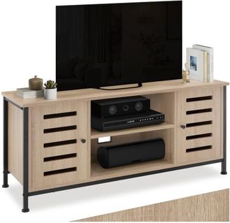 TecTake Meuble TV 110 x 41,5 x 50,5 cm, Meuble Salon pour Television, 2 Compartiments Ouverts et 2 ferm&eacute;s par Porte, 4 encoches Pratiques, Etagere t&eacute;l&eacute;vision,