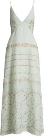 Alberta Ferretti Femme, Robes, Vert, Taille: 40 FR Robe longue imprim&eacute;e en lin