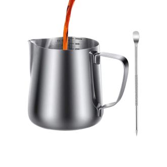 Generico Milchaufschäumer für Kaffee, mit Waage und dekorativen Daunen, 350 ml, spülmaschinenfest, Kaffeezubehör für Cappuccino und Latte Art für Küche, Bar, R